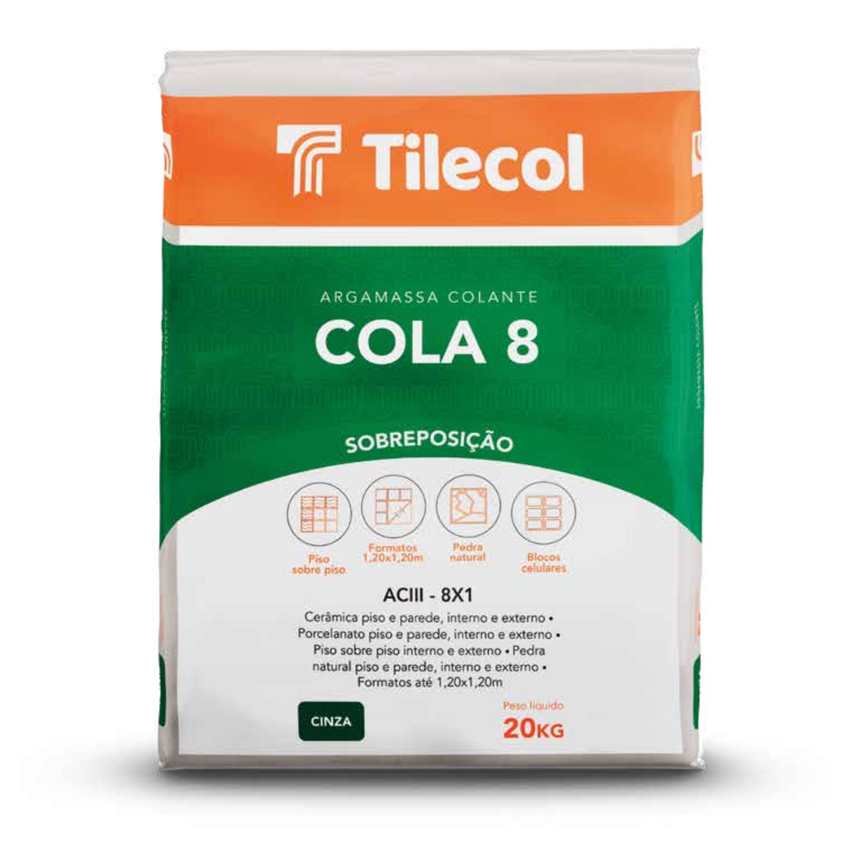 ARGAMASSA COLANTE ACIII COLA 8 20KG BRANCA - mfsolucoesconstrutivas